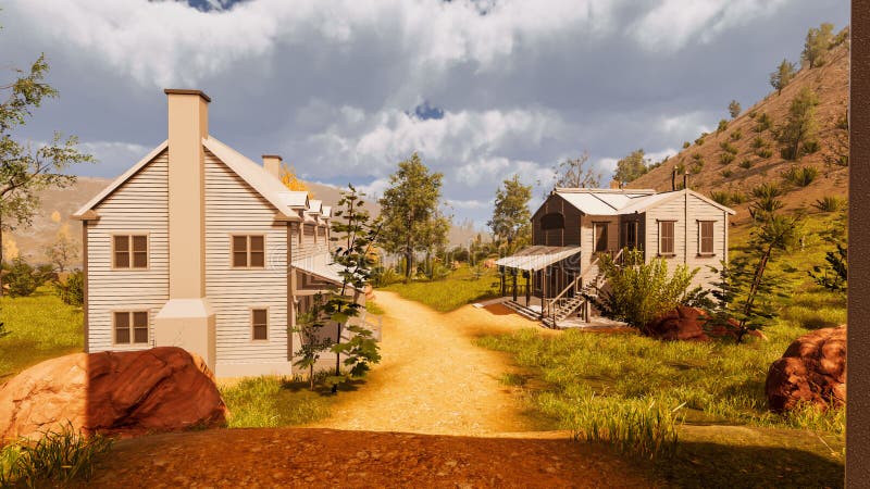 Outdoor Architecture with Natural Environment, 3D Render Stock ...