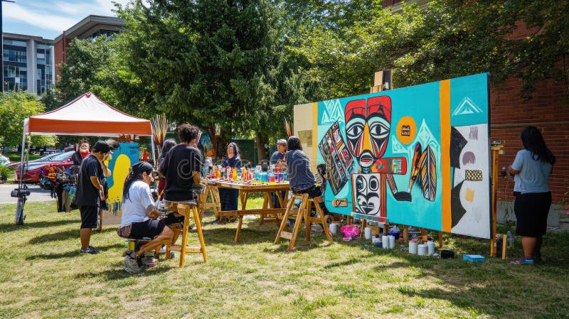 Outdoor Art Class Painting Vibrant Mural Stock Illustration ...