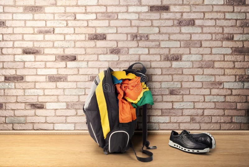 Outdoor Backpack with Clothes Stock Photo - Image of dream, home: 134273470