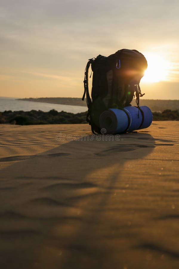 The Outdoor Backpack in the Sunset Stock Photo - Image of copy, resort ...