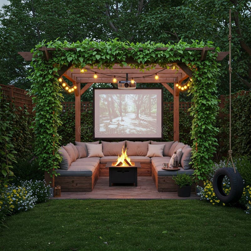 Outdoor Backyard Pergola Projector Cozy (Generated with AI) Stock Image ...