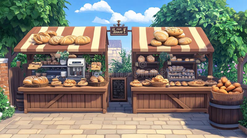 Outdoor Bakery Stall with Fresh Bread and Delicate Pastries. Stock ...