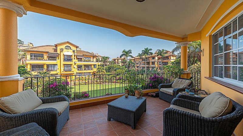 Outdoor Balcony with City View Stock Illustration - Illustration of ...