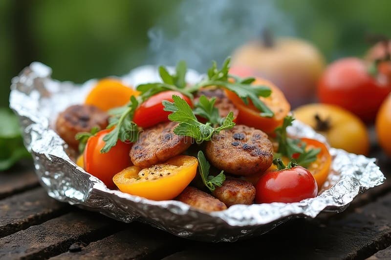 Outdoor Barbecue Foil Packet Meals Stock Illustration - Illustration of ...