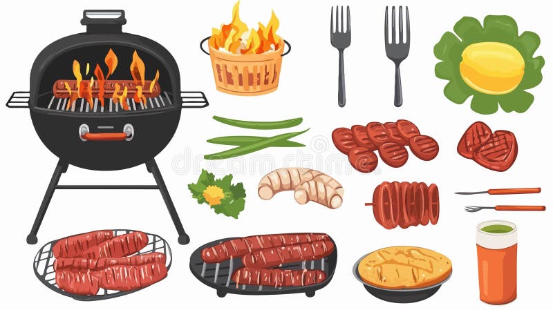 Outdoor Barbecue Grill Party Clip Art Set Vector Image Stock Vector ...