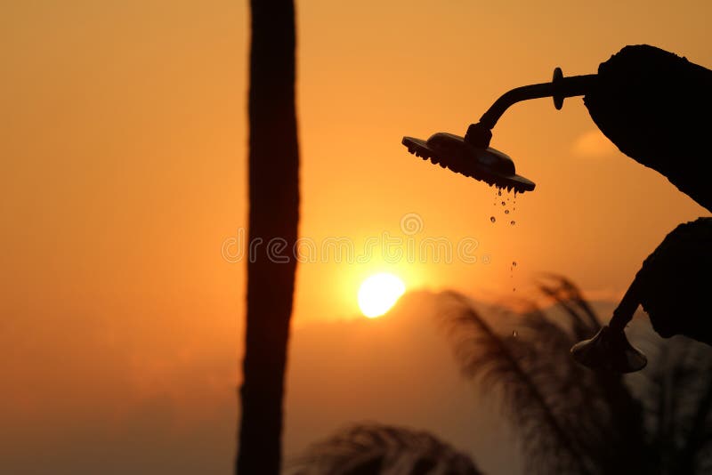 Outdoor Beach Showers with the Red Sky Sunset Stock Photo - Image of ...