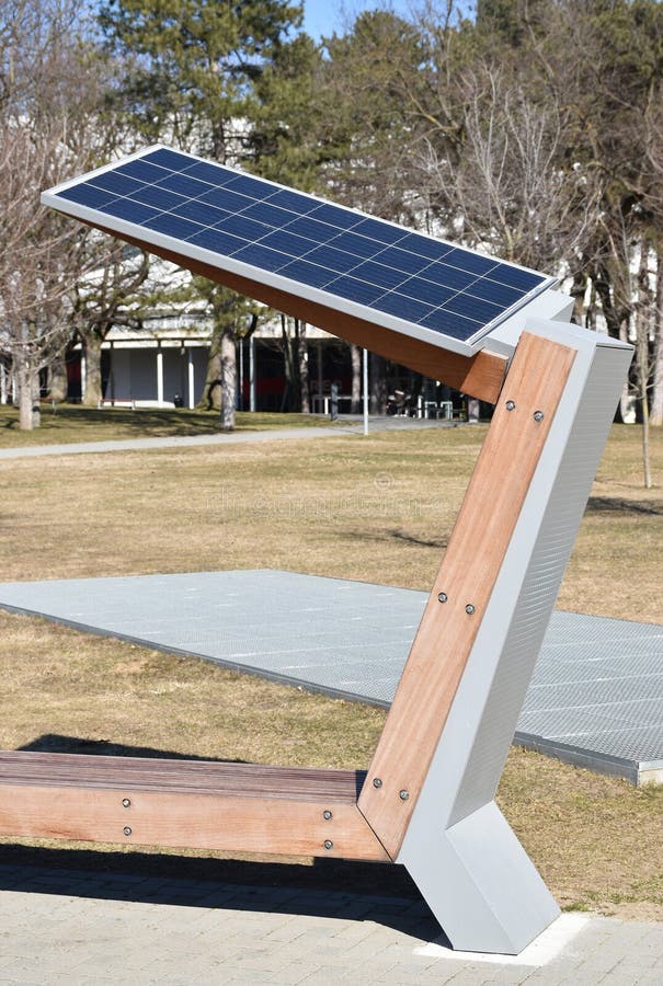 Outdoor Bench with Solar Panels on Top Stock Photo - Image of side ...