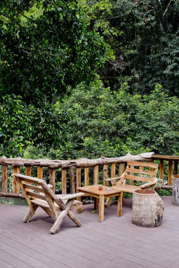 Outdoor Bench and View of Forest Stock Photo - Image of design, idyllic ...