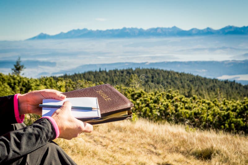 Outdoor Bible Study during Mountain Hike in the Fall Stock Image ...