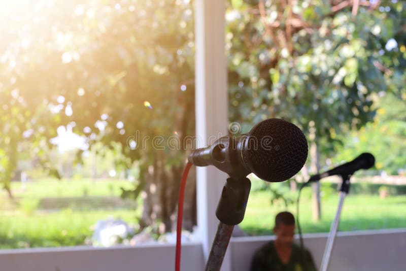 Outdoor Black Microphone, Selectable Focus, Blurred Background, Set on ...
