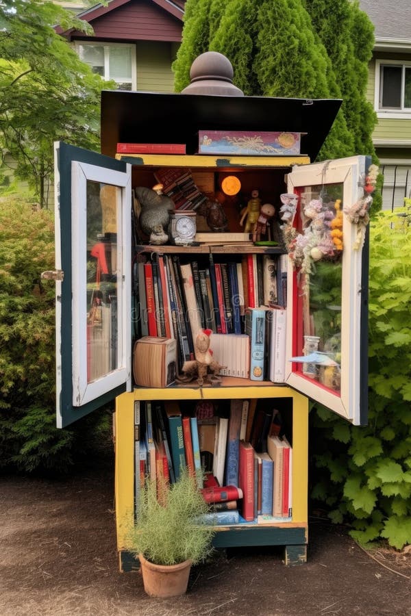 Outdoor Book Exchange Box Filled with Books Stock Illustration ...