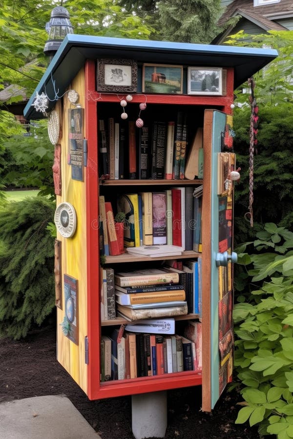 Outdoor Book Exchange Box Filled with Books Stock Illustration ...