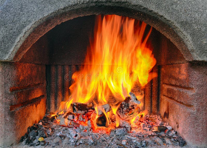 Outdoor Brick Fireplace with a Fire Blazing Inside Stock Image - Image ...