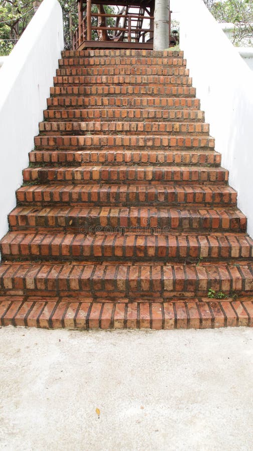 Outdoor Bricks Stair Step and White Wall Stock Image - Image of rustic ...