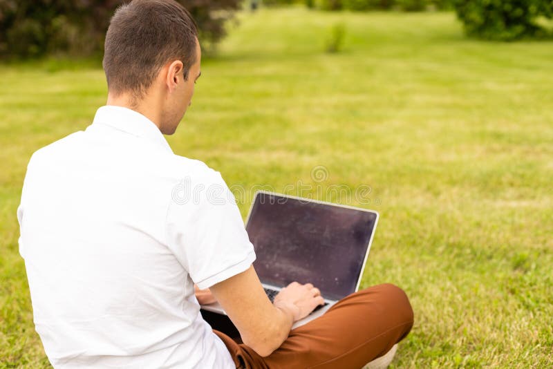 Outdoor Business, Man with Laptop in the Park Stock Image - Image of ...