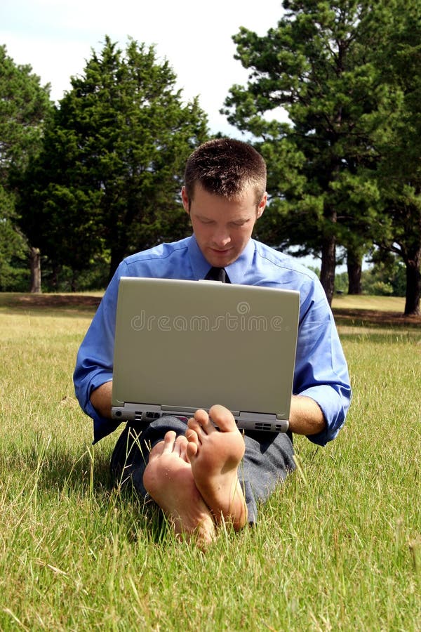 Outdoor Businessman stock photo. Image of grass, barefoot - 1103586