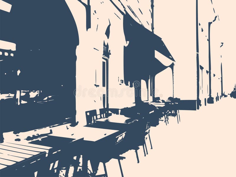 An Outdoor Cafe in the Old Town. Vector Illustration Stock Illustration ...