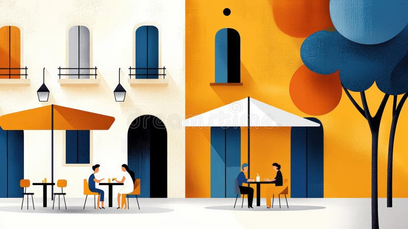 Outdoor Cafe Scene with Vibrant Colors Stock Illustration ...