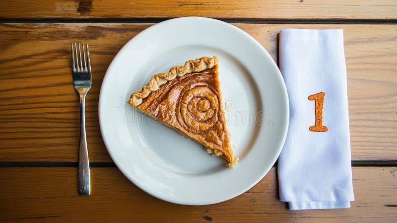 Outdoor Cafe Single Pie Slice, Wooden Table, Napkin Stock Photo - Image ...