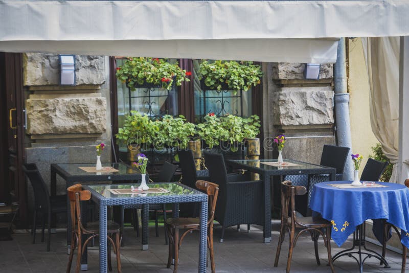 Outdoor Cafe Tables in the Town Stock Image - Image of place, europe ...