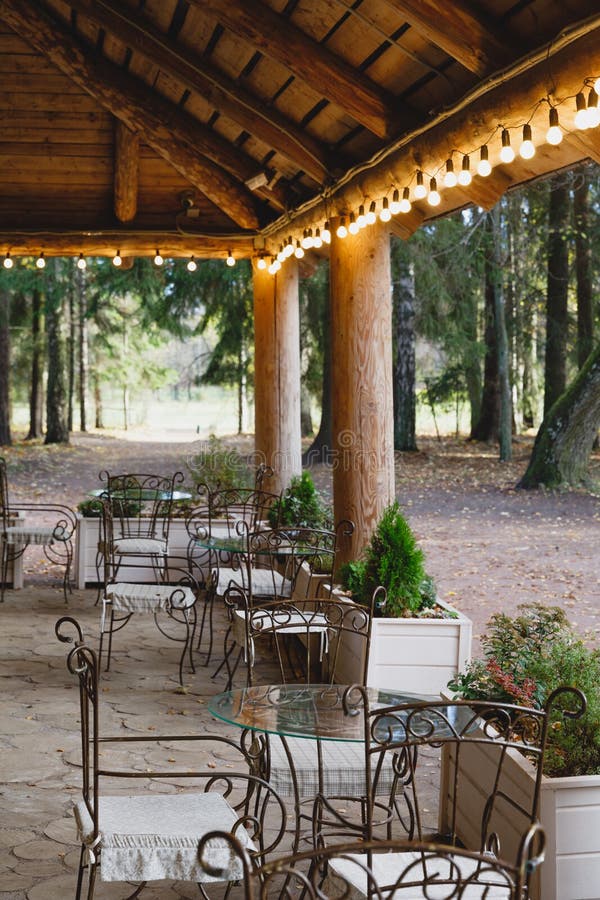 Outdoor Cafe Terrace in Autumn. Empty Open-air Restaurant Stock Photo ...
