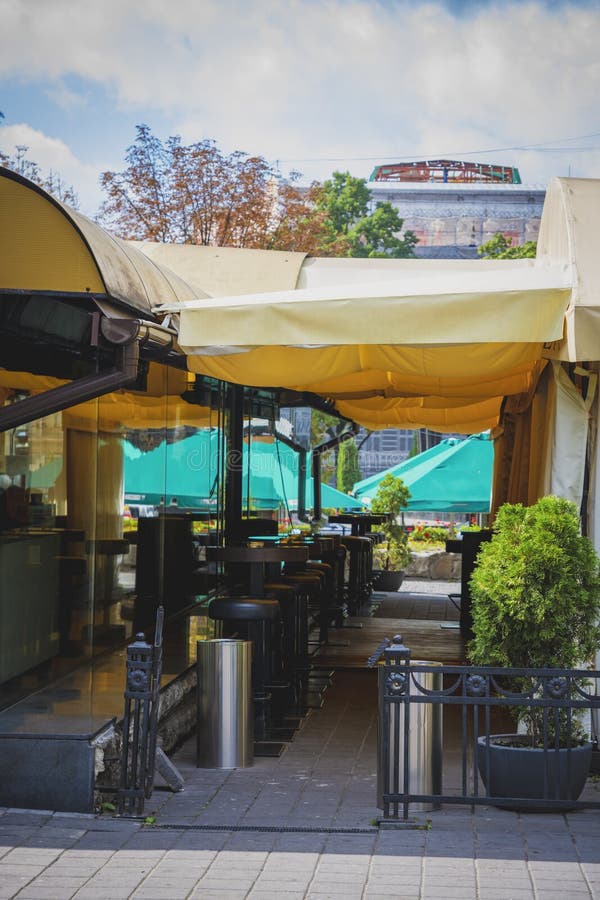 Outdoor Cafe Under a Canopy Stock Photo - Image of cozy, light: 252101430
