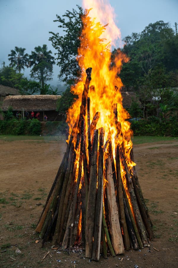 Outdoor Camp Fire Burning at Blue Hour or Twilight Stock Image - Image ...