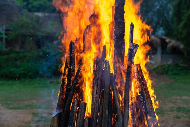 Outdoor Camp Fire Burning at Blue Hour or Twilight Stock Photo - Image ...