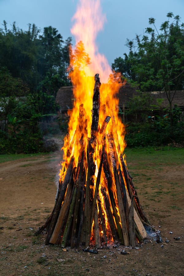 Outdoor Camp Fire Burning at Blue Hour or Twilight Stock Photo - Image ...