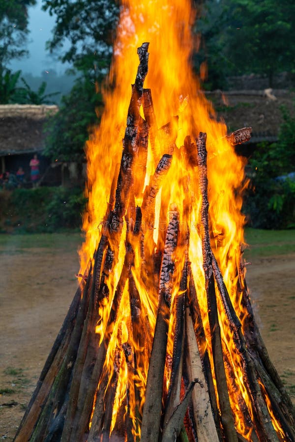 Outdoor Camp Fire Burning at Blue Hour or Twilight Stock Image - Image ...