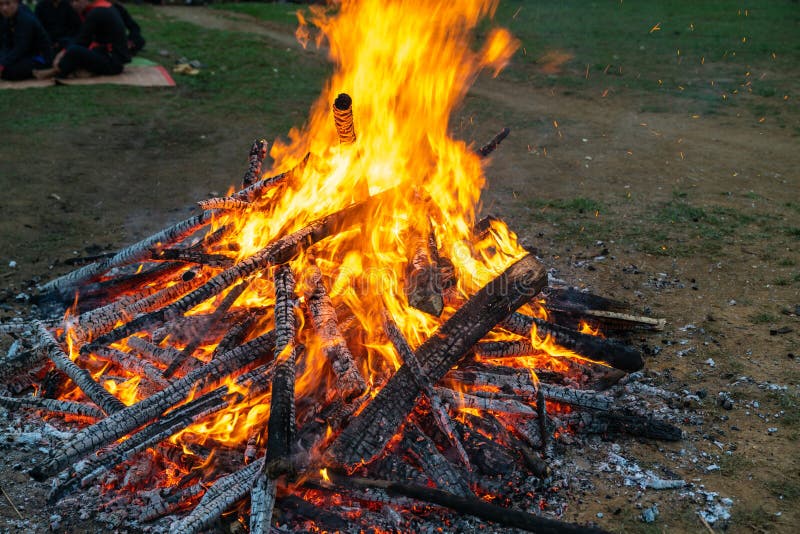 Outdoor Camp Fire Burning at Blue Hour or Twilight Stock Photo - Image ...