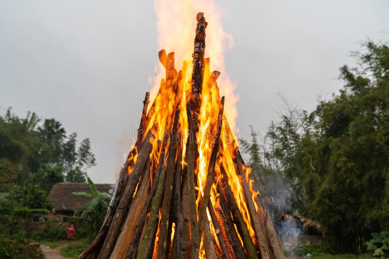 Outdoor Camp Fire Burning at Blue Hour or Twilight Stock Image - Image ...