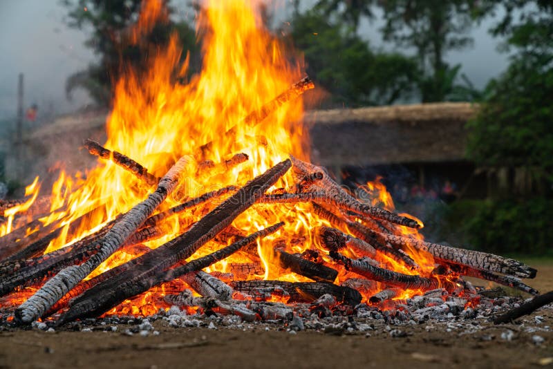 Outdoor Camp Fire Burning at Blue Hour or Twilight Stock Photo - Image ...
