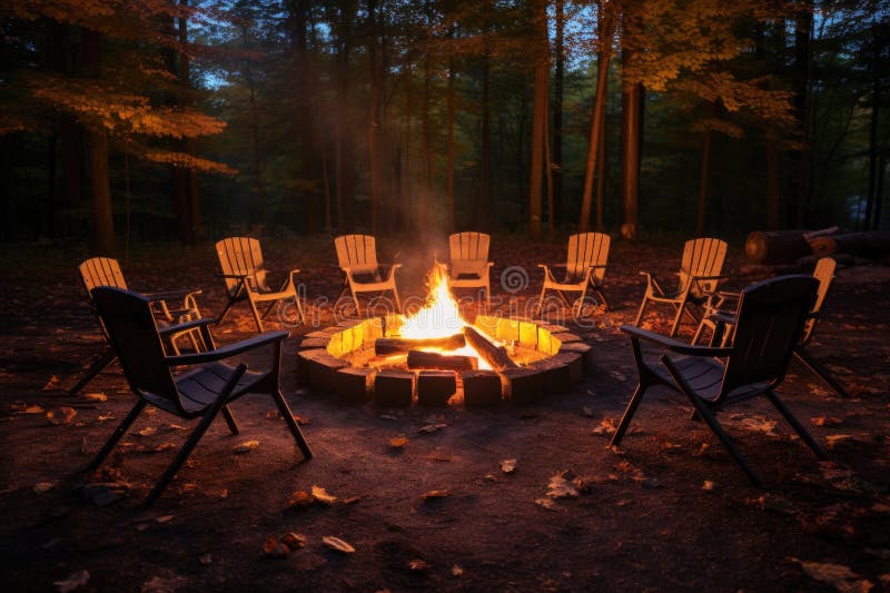 Outdoor Campfire with Empty Chairs in a Circle Stock Image - Image of ...
