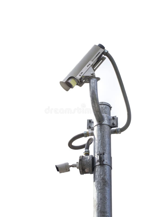 Outdoor CCTV Camera on the Pole on White Background Stock Photo - Image ...