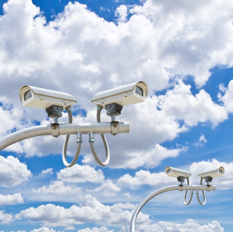 Outdoor Cctv Cameras Against Blue Sky Stock Image - Image of looking ...