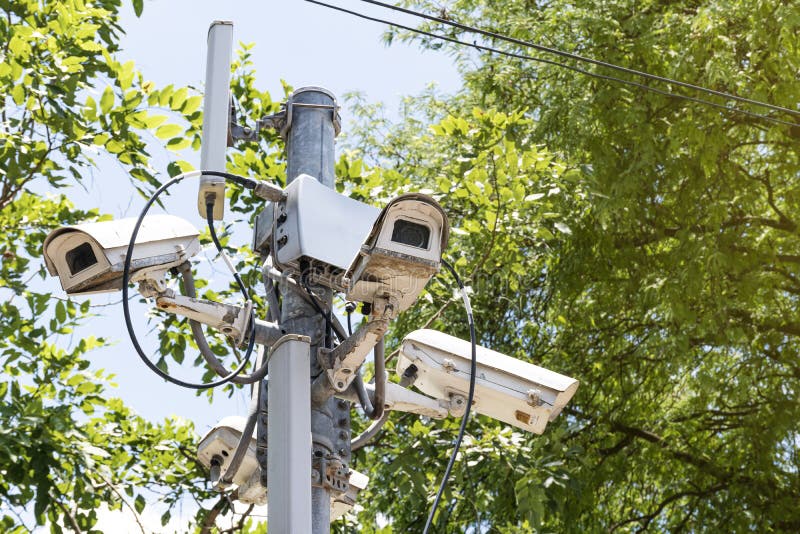 Outdoor CCTV on Pole in Park Stock Photo - Image of copy, protect ...