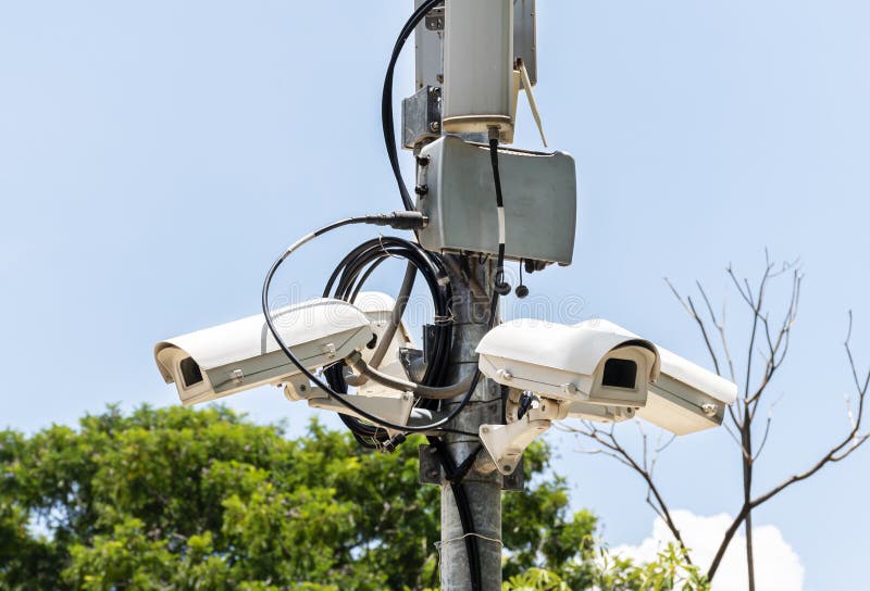 Outdoor CCTV on Pole in Park Stock Image - Image of copy, cctv: 276473389