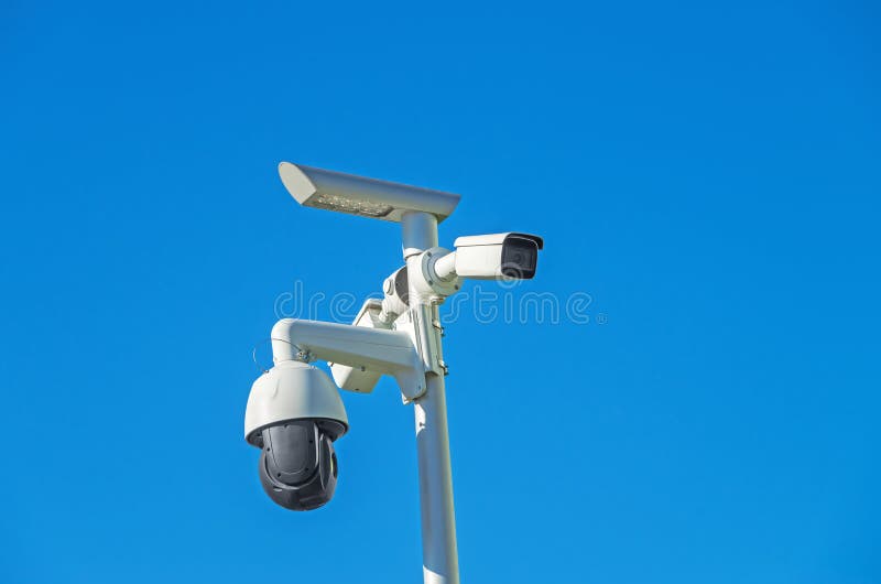 Outdoor CCTV Security Camera and Autonomous Lighting System Stock Image ...