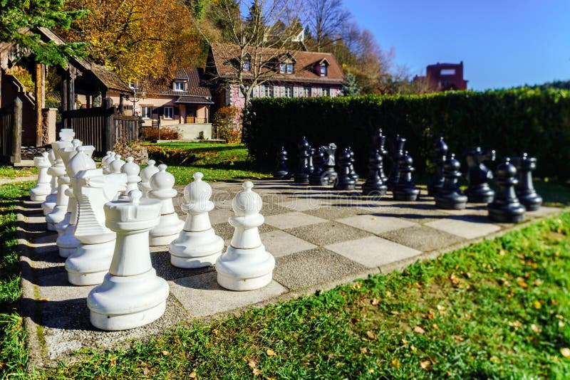 Outdoor Chess Board with Big Figures Stock Photo - Image of summer ...