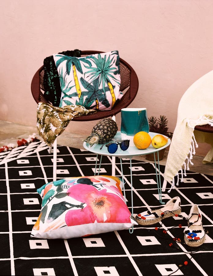 Outdoor Chill Area with Retro Chairs and Carpet Stock Image - Image of ...