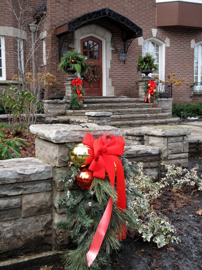 Outdoor Christmas Decorations Stock Image - Image of ball, ribbon: 12310089