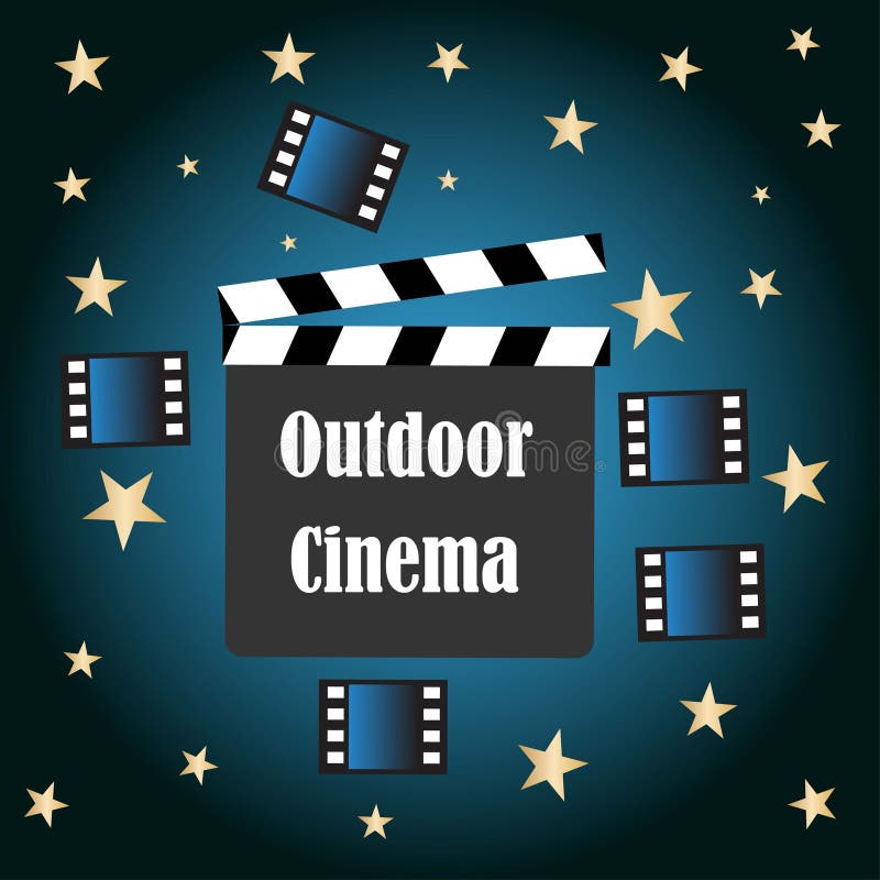 Movie Clapperboard with the Message Outdoor Cinema on Blue Background ...