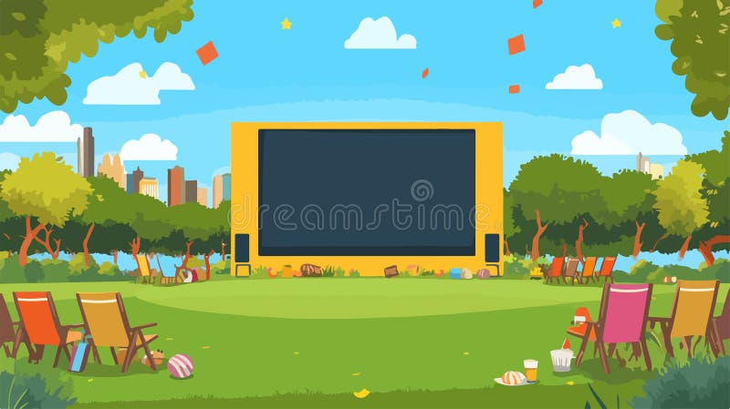 Outdoor Cinema in Park Setting with Open-Air Screen for Entertainment ...