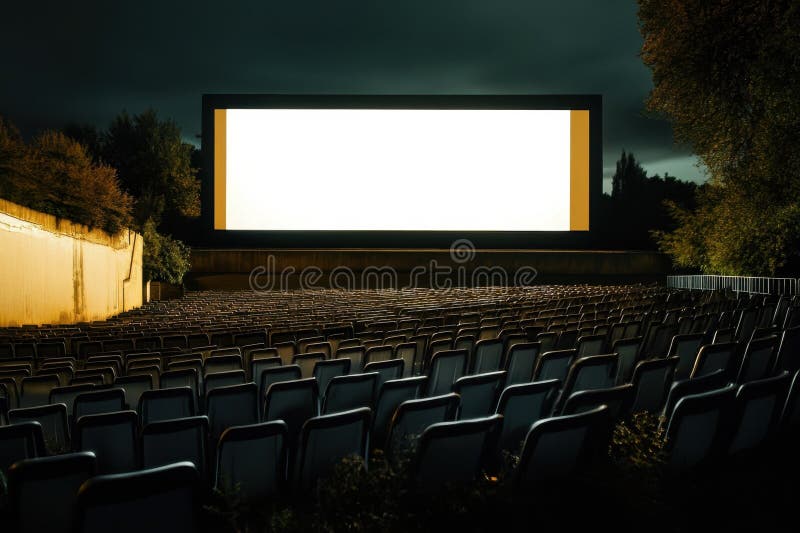 Outdoor Cinema Setting with Empty Seats Under a Night Sky Stock Image ...