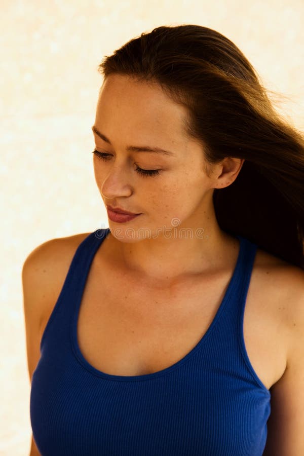 Outdoor Close Up Portrait Of Young Beautiful Brunette Girl No Makeup
