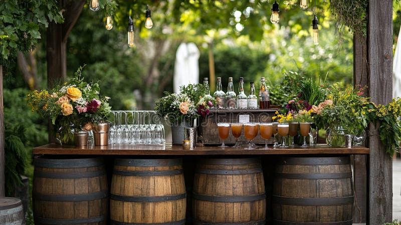 Outdoor Cocktail Area with Drinks Served from Repurposed Barrels ...