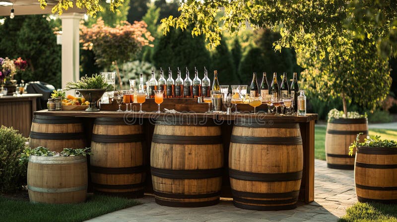 Outdoor Cocktail Area with Drinks Served from Repurposed Barrels ...