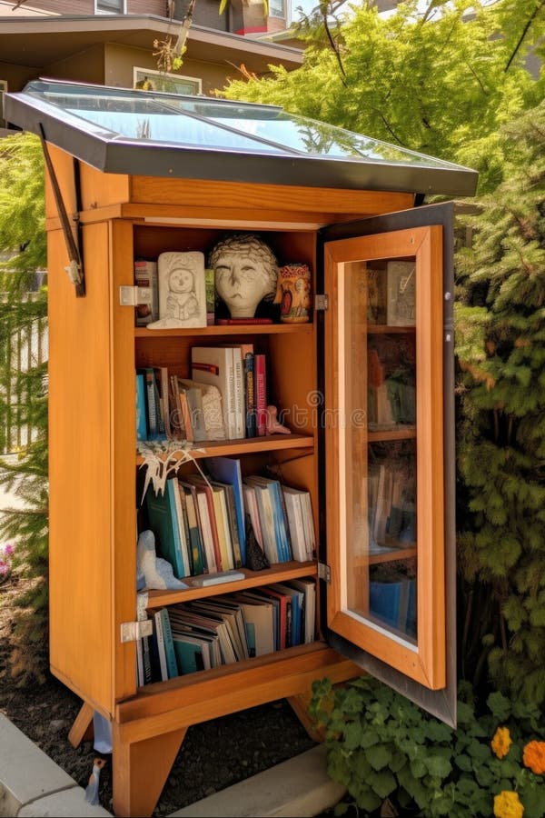 Outdoor Community Library Box with Books Inside Stock Illustration ...