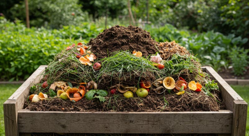 Outdoor Compost Bin Filled with Organic Waste Stock Illustration ...